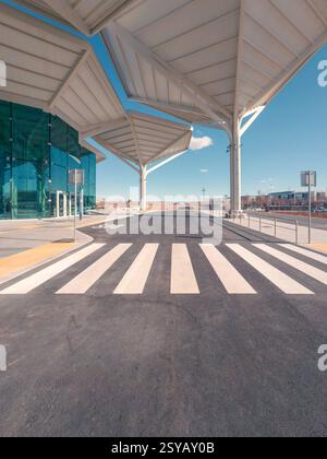 Architectural view of a contemporary transport hub in Valdebebas ...