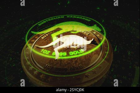Kangaroo Australia bullion gold coin on green screen background ...