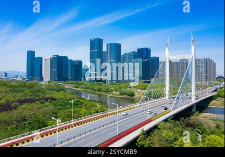 Urban environment of Shangbo Bridge, Yiwu City, Zhejiang Province ...