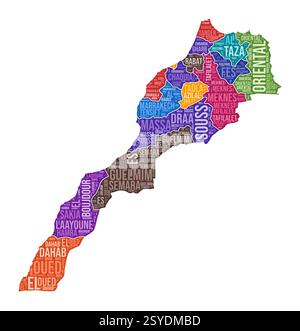 Morocco Word Cloud. Country shape with region division. Morocco ...