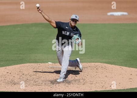 New York Yankees pitcher Fernando Cruz, right, and catcher Austin Wells ...