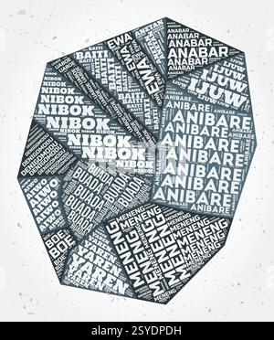 Nauru regions map word cloud. Nauru region names. Black and white map ...