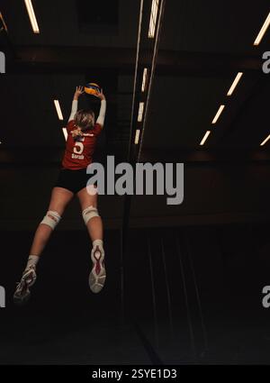 Aerial volleyball practice indoors with off camera flash Stock Photo ...