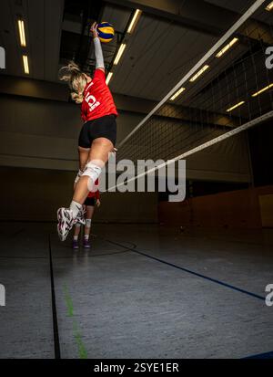 Aerial volleyball practice indoors with off camera flash Stock Photo ...