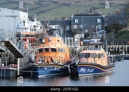 Lifeboat moored in Girvan Harbour, Scotland Stock Photo - Alamy
