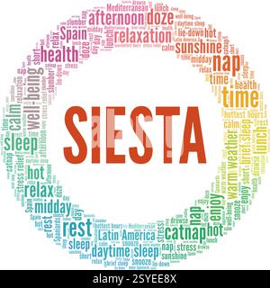 Siesta - Afternoon Nap vector illustration word cloud isolated on a ...