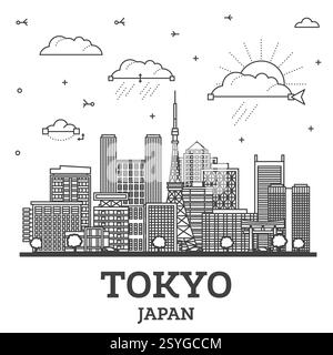 Outline Tokyo Japan city skyline with modern and historic buildings ...