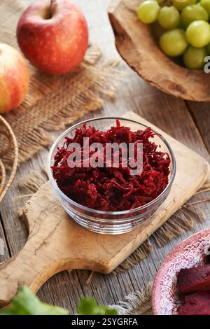 Red beetrood salad in a transparent glass bowl Stock Photo - Alamy
