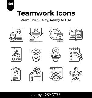 Teamwork icons set in customizable style, ready to premium download ...