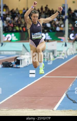 Madrid, Spain. 28th Feb, 2025. The athlete, Brian Faust (R) and Iñaki ...