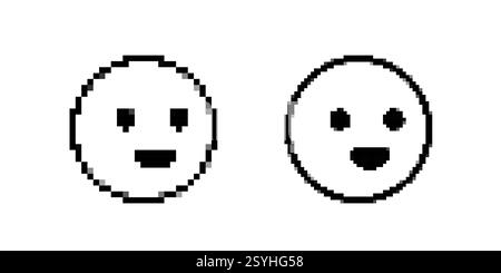 Smiley faces in pixel art style with simple features and bold outlines ...