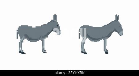 Two pixel art donkeys facing right in simple design displayed side by ...