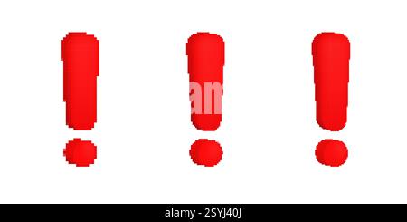 Pixelated red exclamation marks with glossy effect, bold digital ...