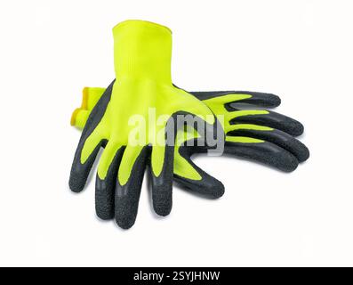 Pair of black rubber work gloves isolated on white background Stock ...