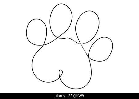 Dog paw continuous single line art and isolated outline vector design ...