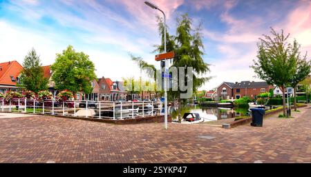 Picturesque scene in Joure, Netherlands - Kolkstraat with a view of the ...