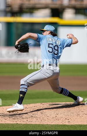Tampa Bay Rays pitcher Mason Montgomery throws to home plate during the ...