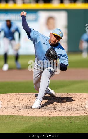 Tampa Bay Rays pitcher Manuel Rodríguez throws during the ninth inning ...
