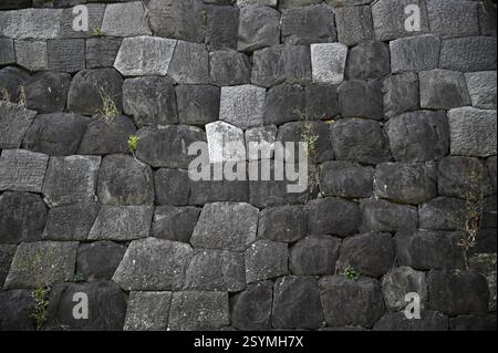The imposing stone walls of the Imperial Palace in Tokyo stand as ...