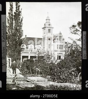 Garden and mansion house at Rolighed, Skodsborg, Denmark, c 1900 where ...