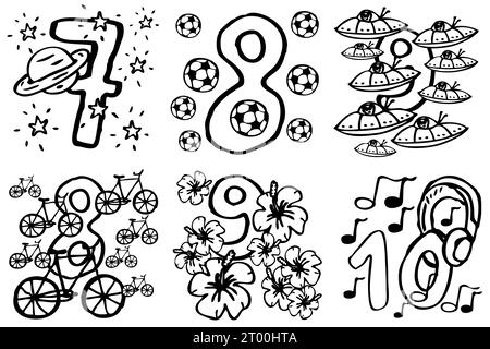cartoon numbers collection coloring book Stock Photo - Alamy
