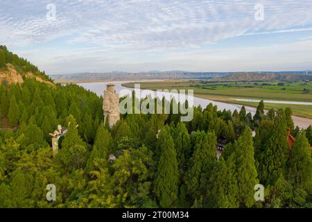 (231003) -- RUICHENG, Oct. 3, 2023 (Xinhua) -- This aerial photo taken ...