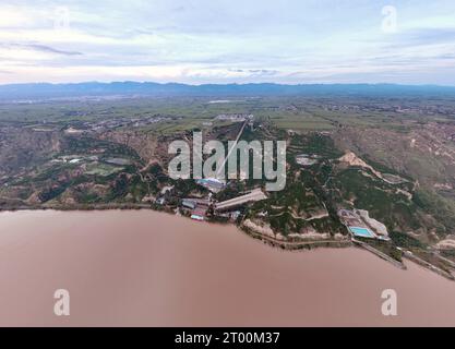 (231003) -- RUICHENG, Oct. 3, 2023 (Xinhua) -- This aerial photo taken ...