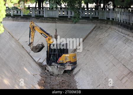 (231003) -- RUICHENG, Oct. 3, 2023 (Xinhua) -- This aerial photo taken ...