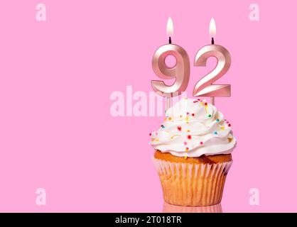 Candle number 92 - Cake birthday in rhodamine red background Stock ...
