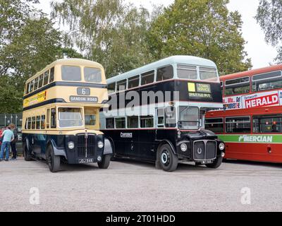 A vintage bus rally at the Quorn and Woodhouse railway station in Quorn ...
