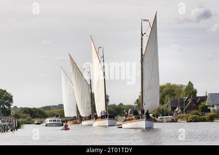 Famous Norfolk Wherries sailing on the River Bure, Norfolk Broads, East ...