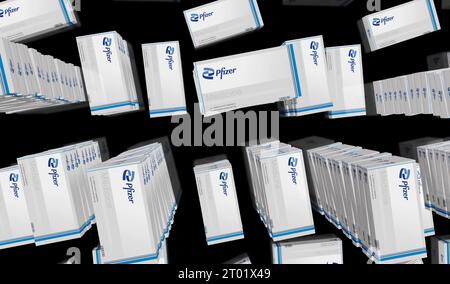 Poznan, Poland, October 2, 2023: Pfizer tablets box in hand ...