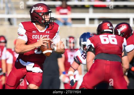 Colgate quarterback Michael Brescia (5) looks to throw the ball against ...