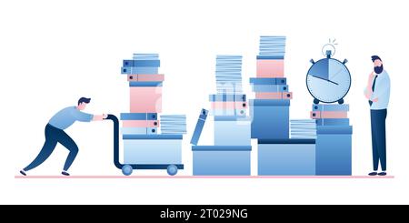 Worker Pushing Boss on Cart in Wrong Direction, Vector Cartoon Stick ...