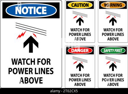 Danger Sign Watch For Power Lines Above Stock Vector Image & Art - Alamy