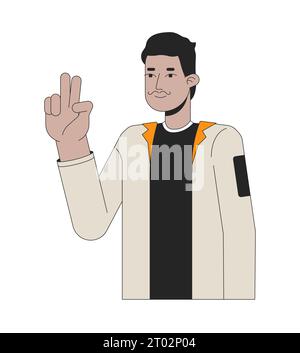 Indian mustache man peace sign hand 2D line vector avatar illustration ...