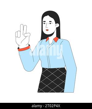 Peace sign girl asian with long straight hair 2D line vector avatar ...