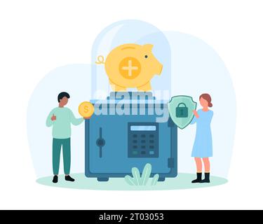 Money savings protection, insurance. Tiny people holding umbrella and ...