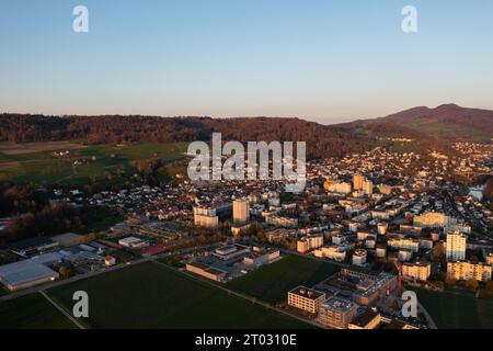Aerial city view, cityscape drone view of central city streets Stock ...