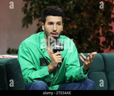 MIAMI BEACH, FL-OCT 3: Sebastian Yatra is seen during Q & A with ...