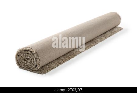 Rolled fuzzy carpet on white background. Interior element Stock Photo ...