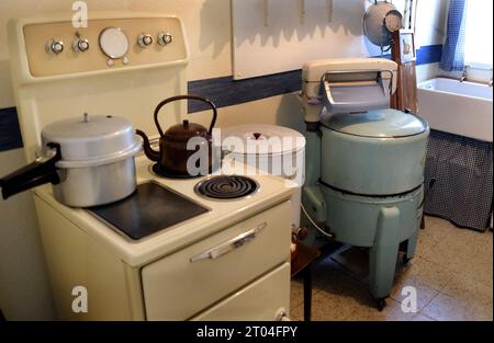 Inside post war prefabricated emergency housing bungalow Stock Photo ...