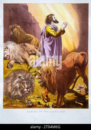 Chromo-lithograph of Daniel in the Lions Den (Daniel)from Antique 19th ...