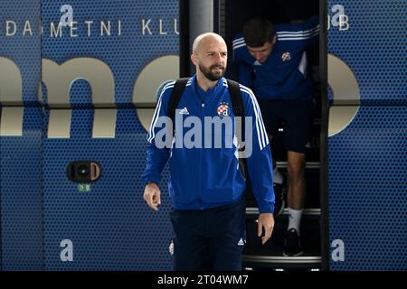 Zagreb, Croatia. 04th Oct, 2023. Vilim Gec of Dinamo Zagreb competes ...