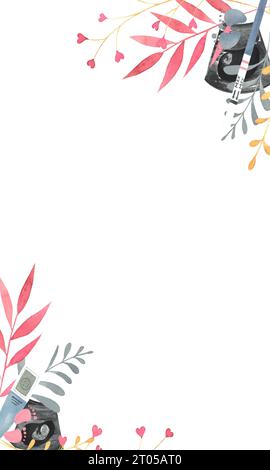 frames drawn in watercolor for the design of postcards with the theme ...