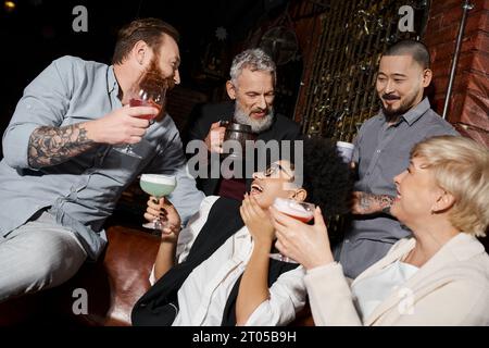 Asian business woman laughing after reading message in phone sit in ...