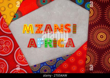 Mzansi, a slang word for South Africa, in colorful letters with iconic ...
