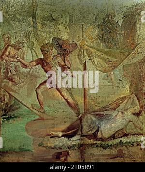 Roman fresco depicting Theseus abandoning Ariadne. 35-45 AD. Triclinum ...