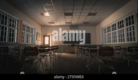 interior of a traditional Japanese school classroom made of wood. 3d ...