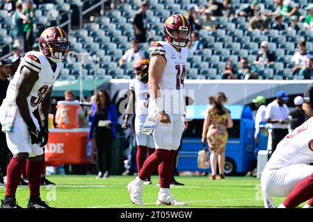 Philadelphia Eagles quarterback Sam Howell in action during an NFL ...